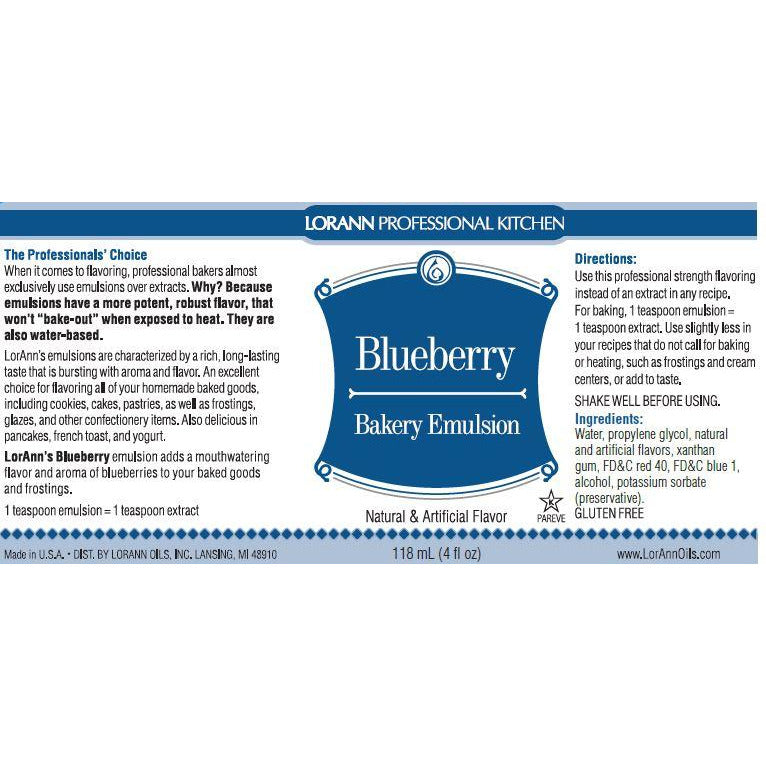 LorAnn Oils Blueberry, Bakery Emulsion - 4 OZ #0770-0800