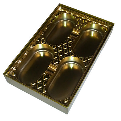 Elongated Cookie 4 Cavity Gold Candy Insert Box - Papagino Foods Inc.